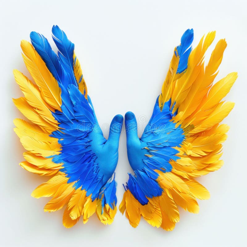 Creative Art of Hands and Wings in Blue and Yellow. Generative Ai Stock ...