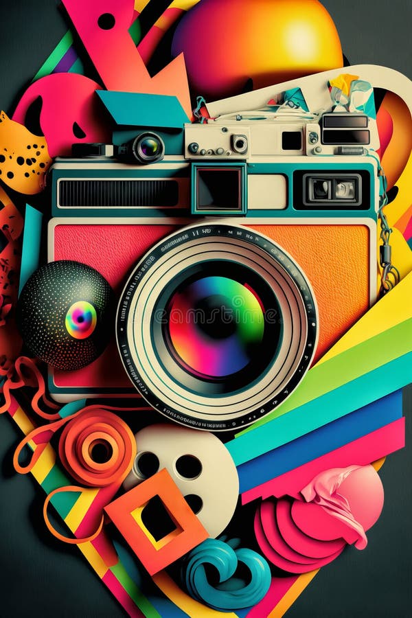 Creative Art School Education Collage. 60s Retro Style Still Lfe Stock ...