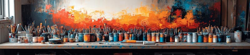 Creative Art Studio Shelf with Brushes and Paint Containers Stock ...