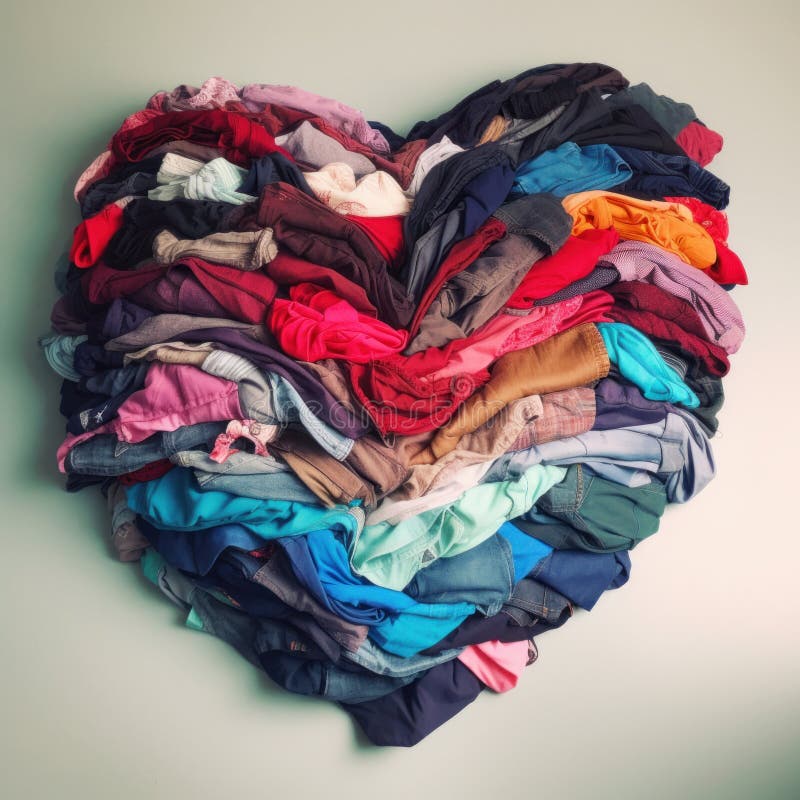 Creative Art of Used Clothes Folded To Form a Heart Generative AI Stock ...