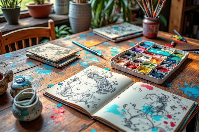 Creative Art Workspace Sketchbook Watercolor Palette Sunlit Studio Stock Photos - Free & Royalty ...