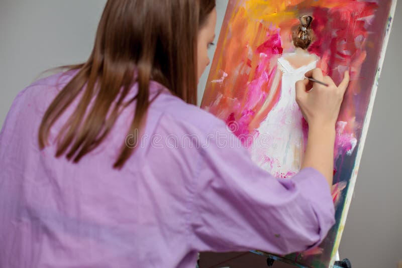 Creative Artist Drawing in the Studio Stock Photo - Image of attractive ...