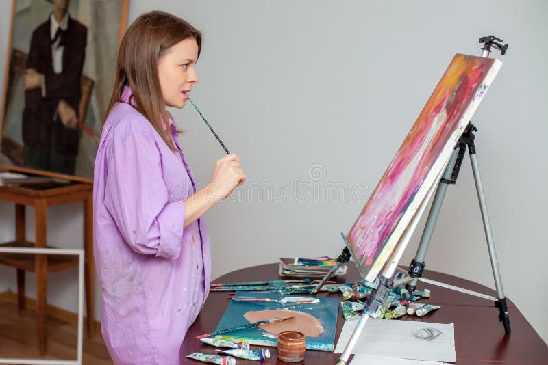 Creative Artist for Drawing in the Studio Stock Photo - Image of ...