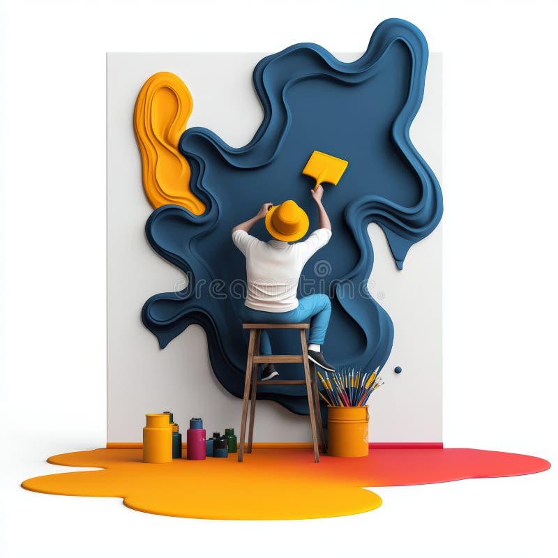 A Creative Artist Painting a Colorful Wall Mural Showcasing Artistic ...