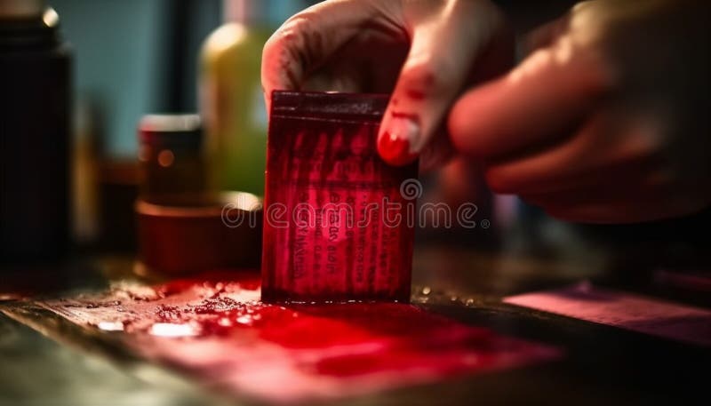 Creative Artist Paints Homemade Design with Skill in Dark Kitchen ...