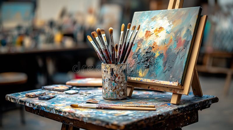 Creative Artist Workspace with Paintbrushes and Canvas in a Studio ...