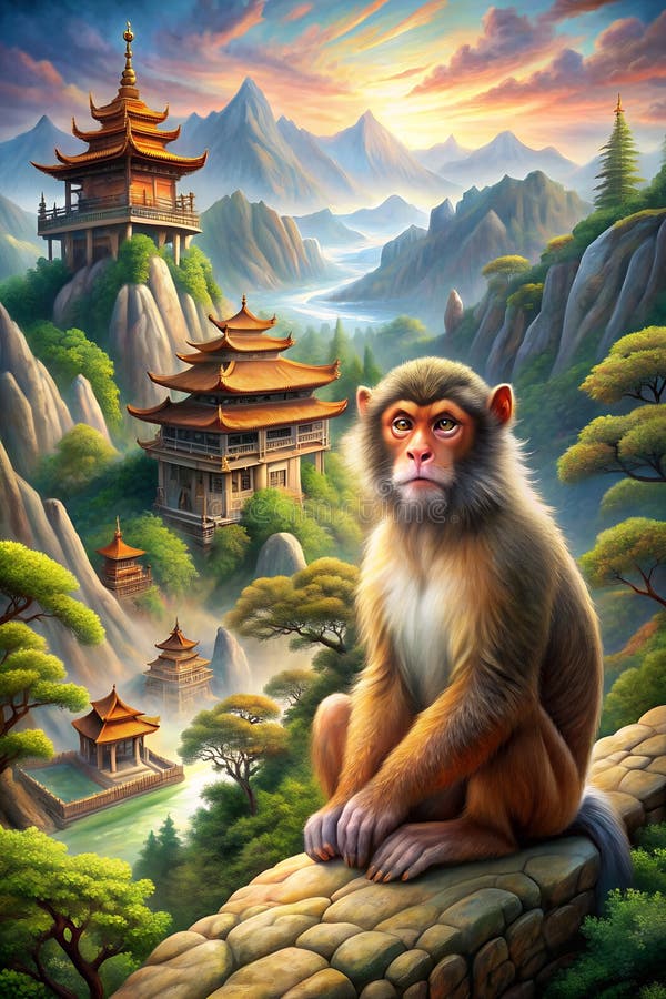 Creative and Artistic Illustration of a Chinese Monkey - 02 Stock ...