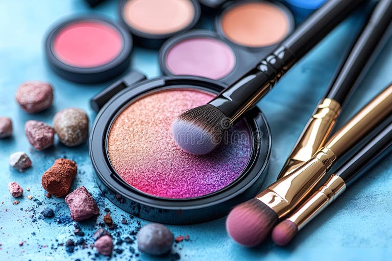 A Creative and Artistic Makeup Setup Featuring a Gradient Blush Compact ...