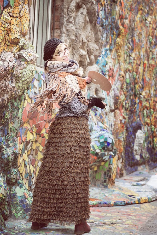 Creative Artistic Woman, Artist, Painter at Work. Outdoor Stock Photo ...