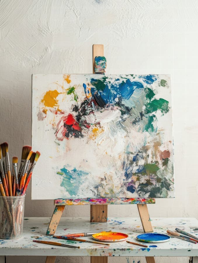 Creative Artistic Workspace Showcasing a Vibrant Palette of Colors with ...