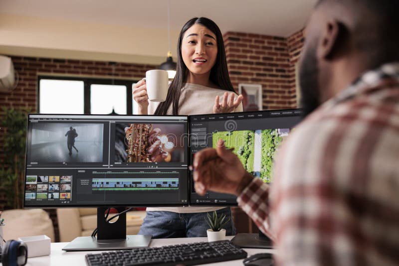 Creative Artists Team Working with Editing Software Stock Image - Image ...