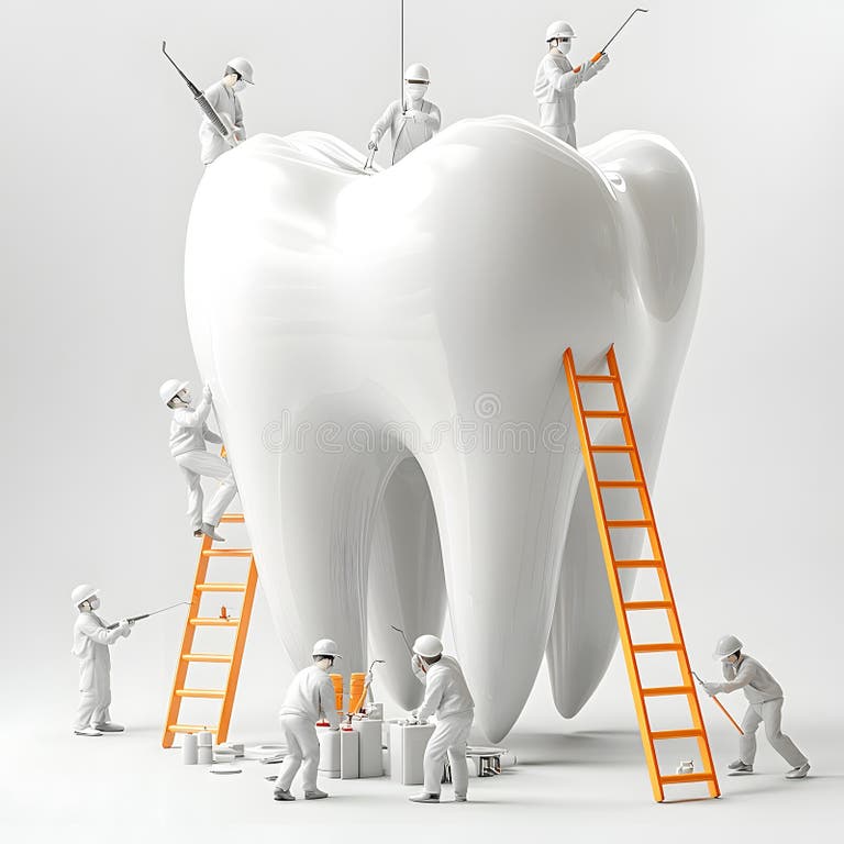 Creative Artists Working on a Giant Tooth Structure in a Bright Studio ...