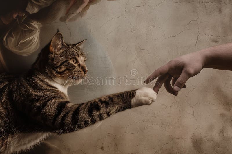 Creative Artwork with a Cat and Human Hand Inspired by Michelangelo S ...