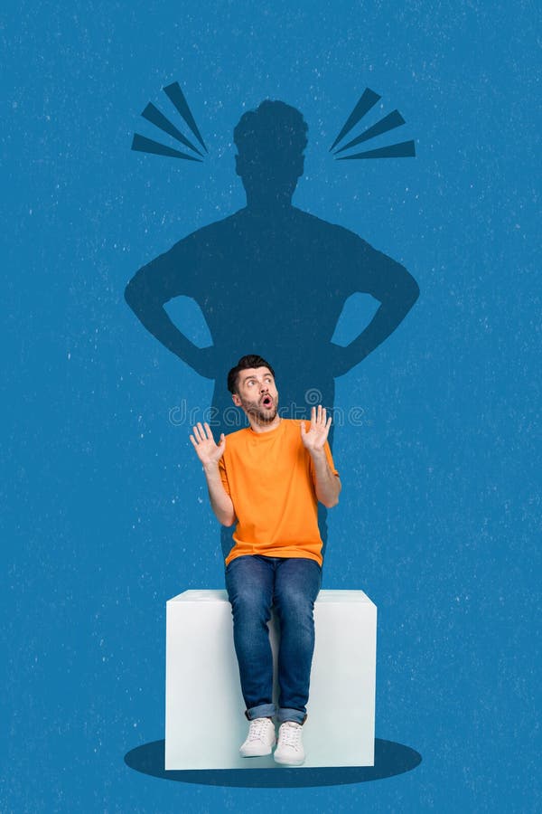 Creative Artwork Collage Photo of Young Scared Stressed Guy Sit ...