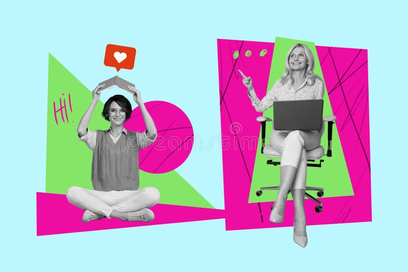 Creative Artwork Collage Two People Engaged in Social Media Chat ...