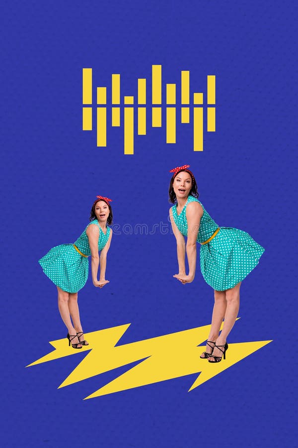 Creative Artwork Collage of Two People Lady Dancing Near Audio Waveform ...