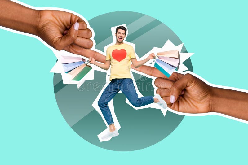 Creative Artwork Graphics Collage Painting of Arms Catching Shopping ...