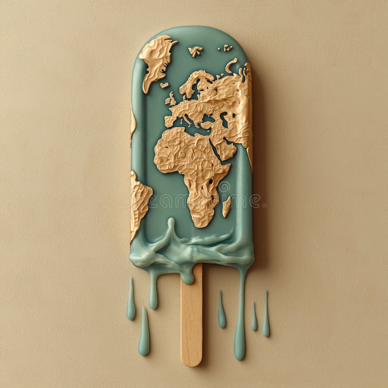 Melting World Map Popsicle in Conceptual Art Style Stock Image - Image ...