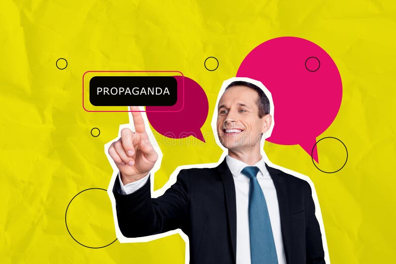 Creative Artwork Picture Collage of Mature Age Propaganda Broadcaster ...