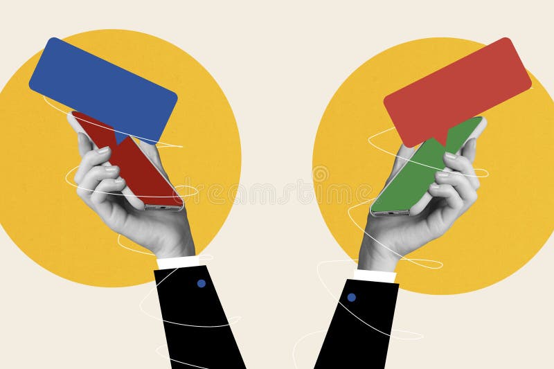 Creative Artwork Pop Collage of Two People Workers Have Job Contact ...