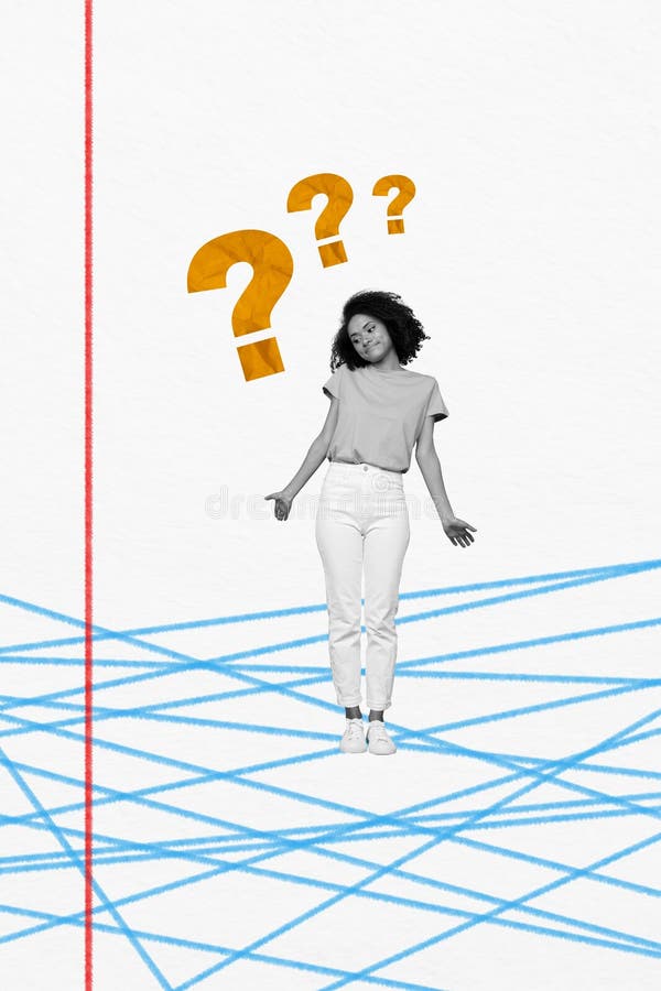 Creative Artwork Template Collage of Doubtful Unsure Lady Having ...