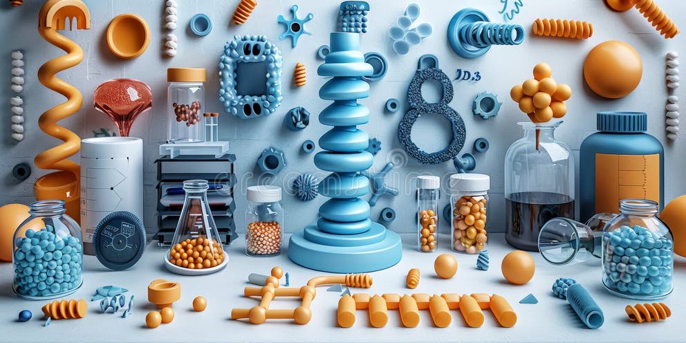 Creative Assortment of Blue and Orange Scientific Objects and Tools on ...