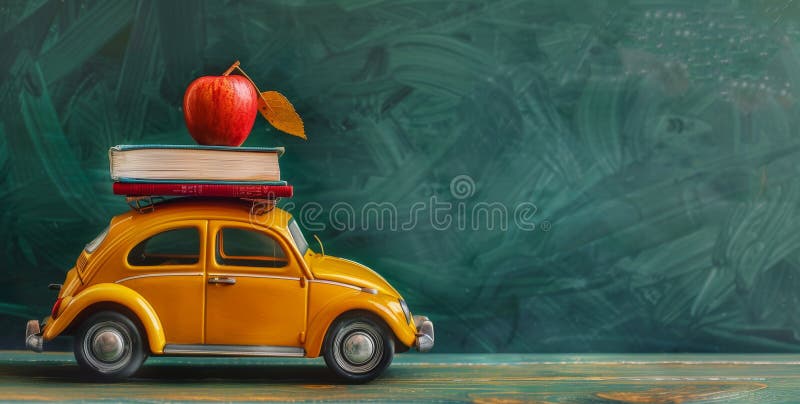 Creative Back To School Display with Yellow Model Car and Books on a ...