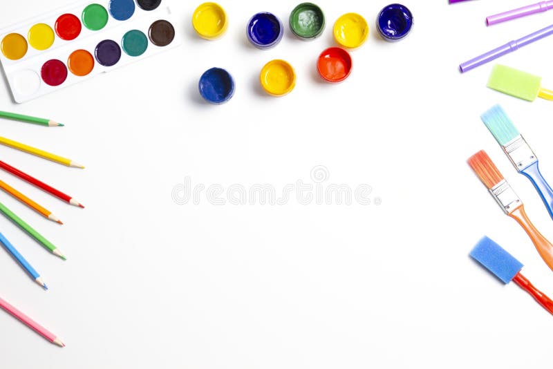 Creative Background with Art Supplies on White Background Stock Image ...