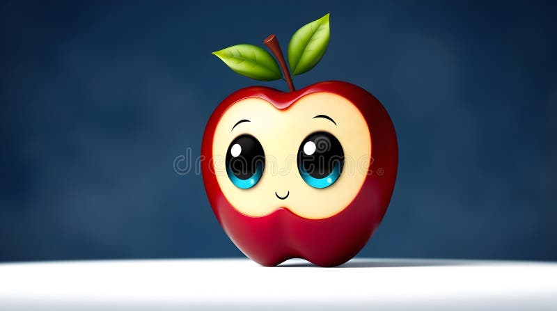 Animated Cute Apple on Original Background with Space for Health and ...