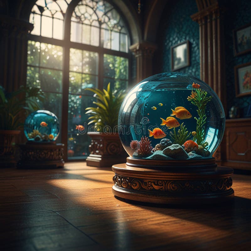 A Creative Ball Aquarium Interior Stock Illustration - Illustration of ...