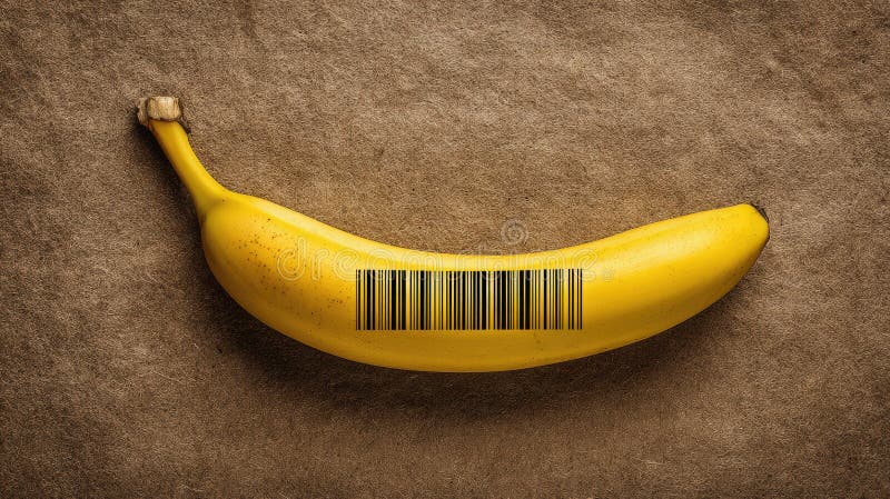 Creative Banana Concept Art Featuring a Barcode on Rustic Background ...