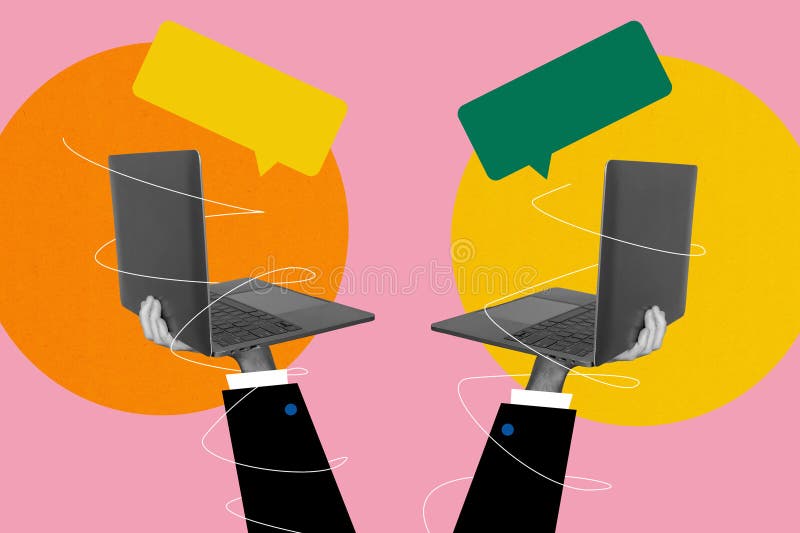 Creative Banner Collage of Two Hands Holding Showing Netbook with Email ...