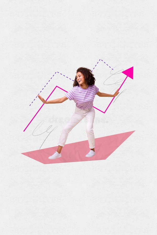 Creative Banner Collage of Young Lady Surf Ride Drawing Element on ...