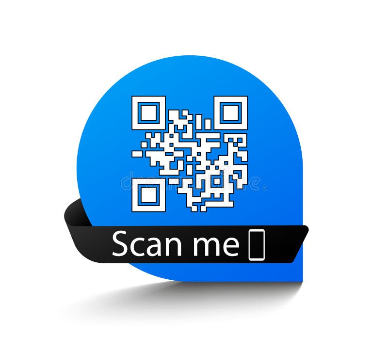 Creative Banner Concept Qr Code Scan Me Blue Banner With Ribbon For