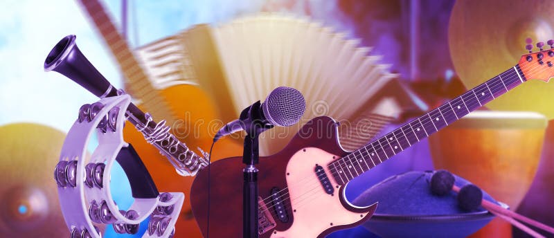 Creative Banner Design. Modern Microphone and Different Musical ...