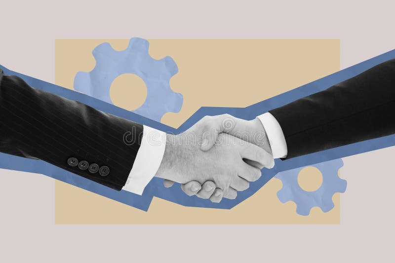 Creative Banner Full Art Collage of Business Partners Hands Shake ...