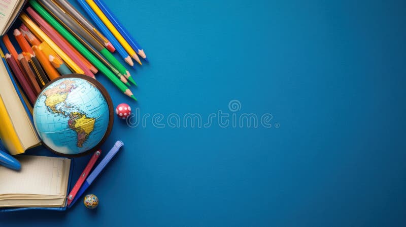 Creative Banner with Globe Pencils and Books for School Geography ...