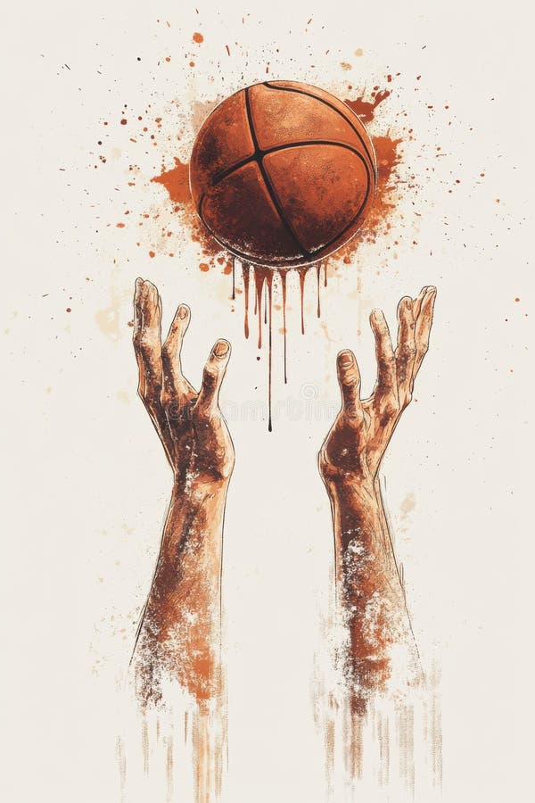 Creative Basketball Artwork with Hands and Splatter Effects Stock Image ...