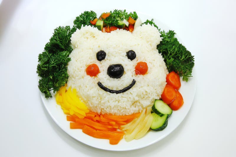 Creative Bear-shaped Rice Dish Garnished with Colorful Vegetables for a ...