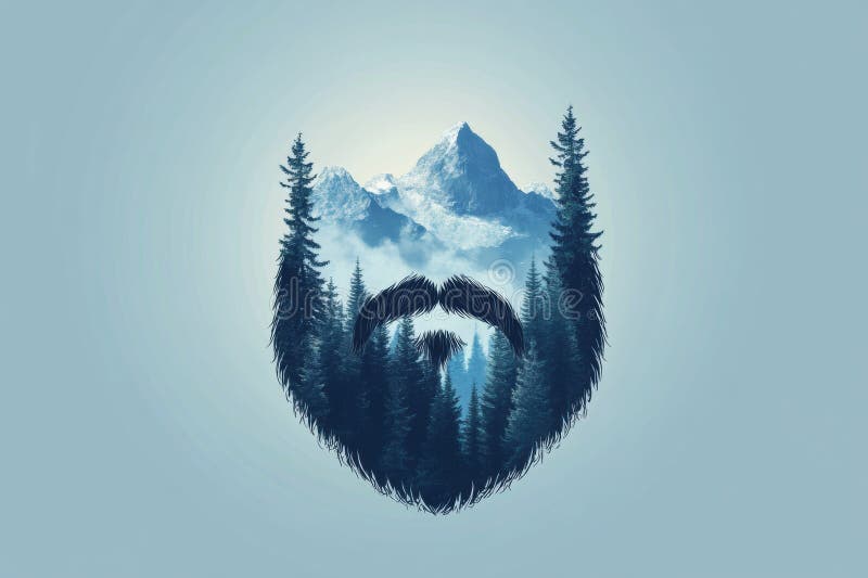 Creative Beard Design Featuring Pine Trees and Mountains, Symbolizing ...