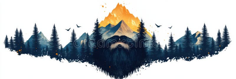Creative Beard Illustration Featuring Pine Trees and Mountains in a ...