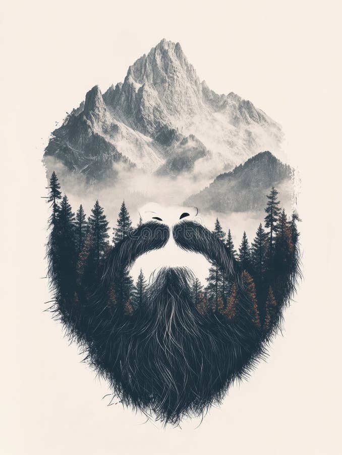 Creative Beard Illustration Featuring Pine Trees and Mountains ...