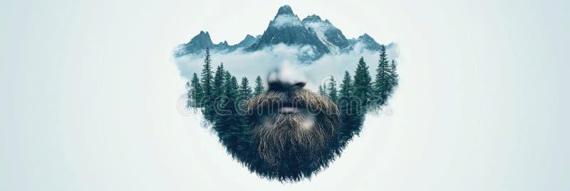 Creative Beard Illustration Featuring Pine Trees and Mountains ...