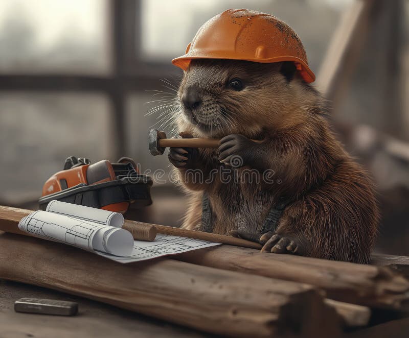 Creative Beaver Wearing a Hard Hat Working Diligently on Construction ...