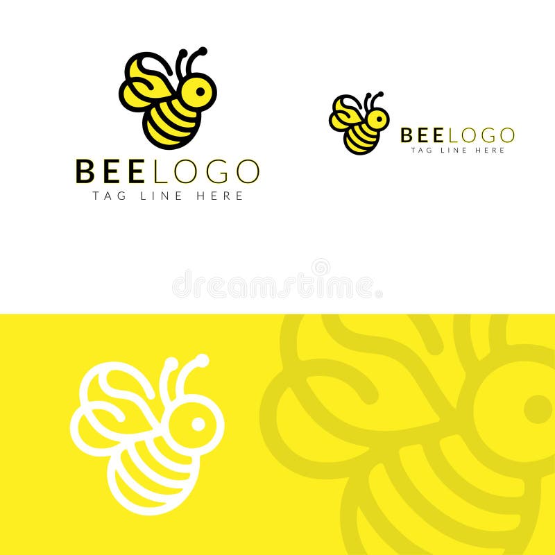 Creative Bee Logo Design Variations Displayed on White and Yellow ...