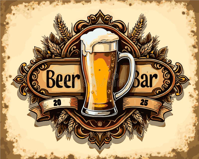Creative Beer Bar Logo Featuring a Beer Mug and Decorative Elements in ...
