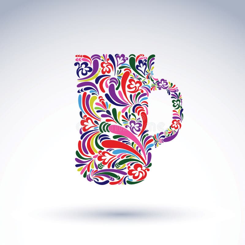 Creative Beer Mug Decorated with Vector Floral Pattern. Alcohol Stock ...