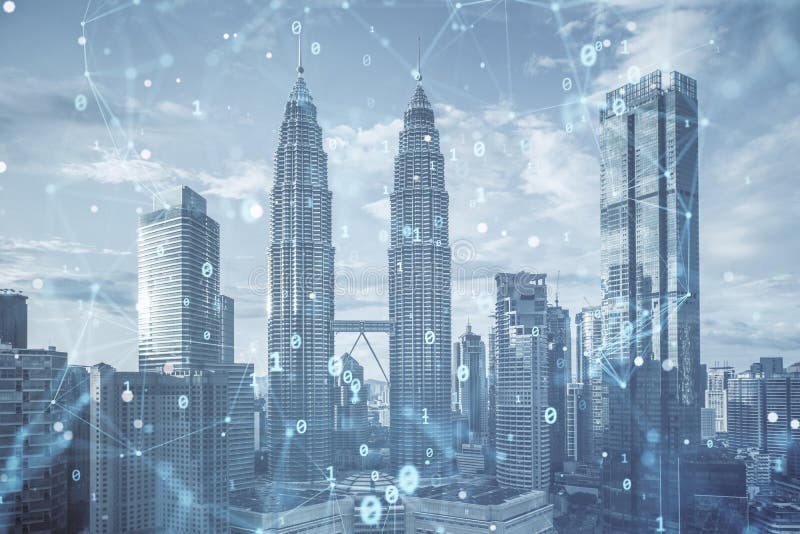 Creative Binary Code City Background. Stock Photo - Image of computer ...