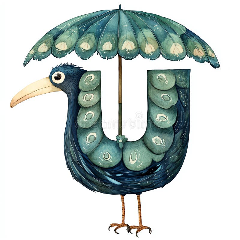 Creative Bird Illustration with Umbrella Design Stock Illustration ...