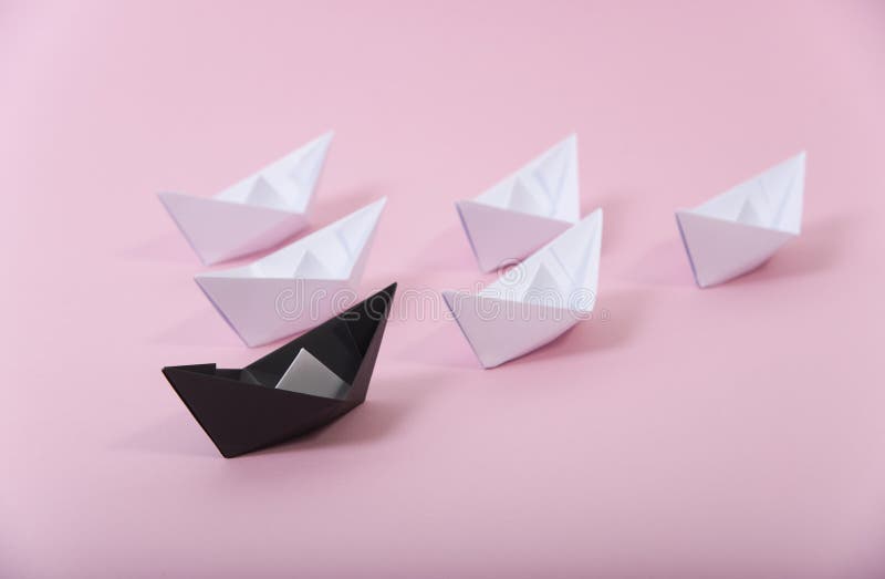 Creative Black Paper Ship among White. Concept Leadership Stock Image ...
